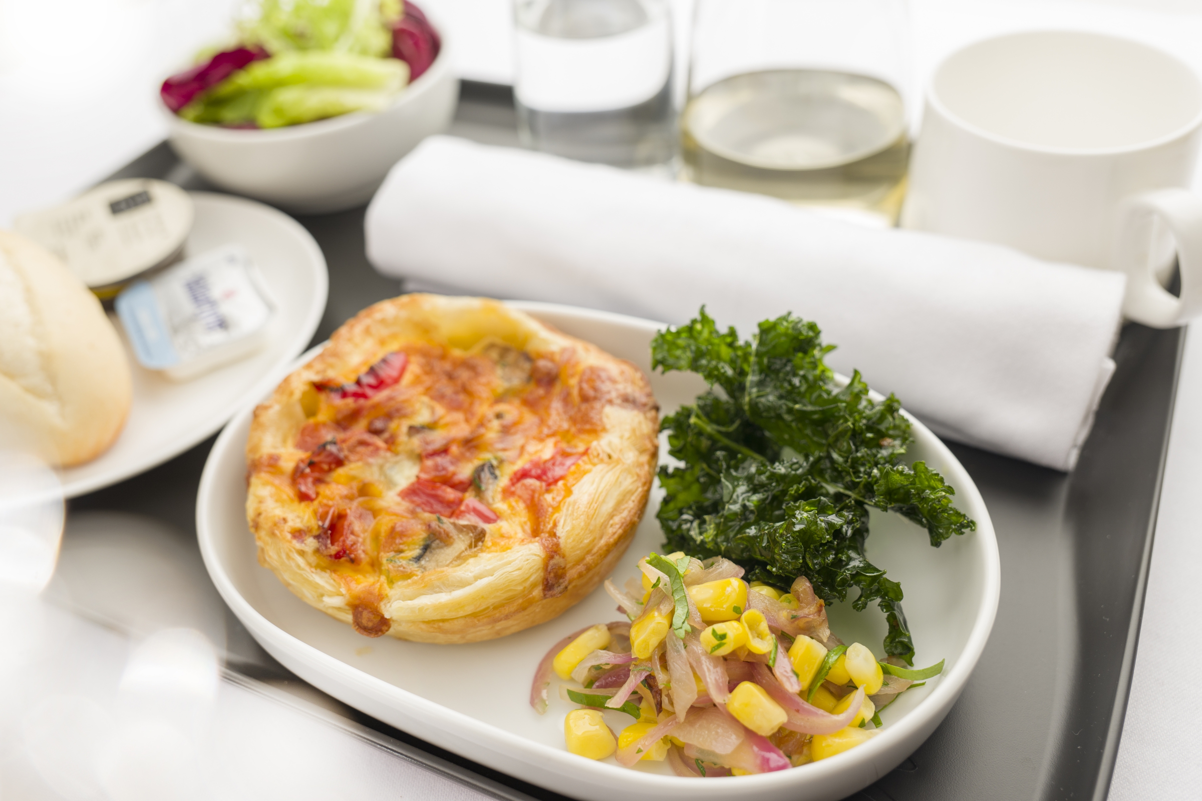 Qantas Tomato and mushroom puff pastry tart with corn salsa - Premium ...